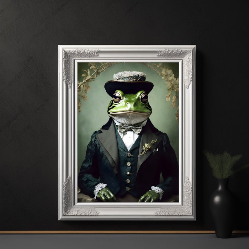 Vintage Victorian "fancy Frog" Frog in Blue Suit & Hat Portrait, Wall ...