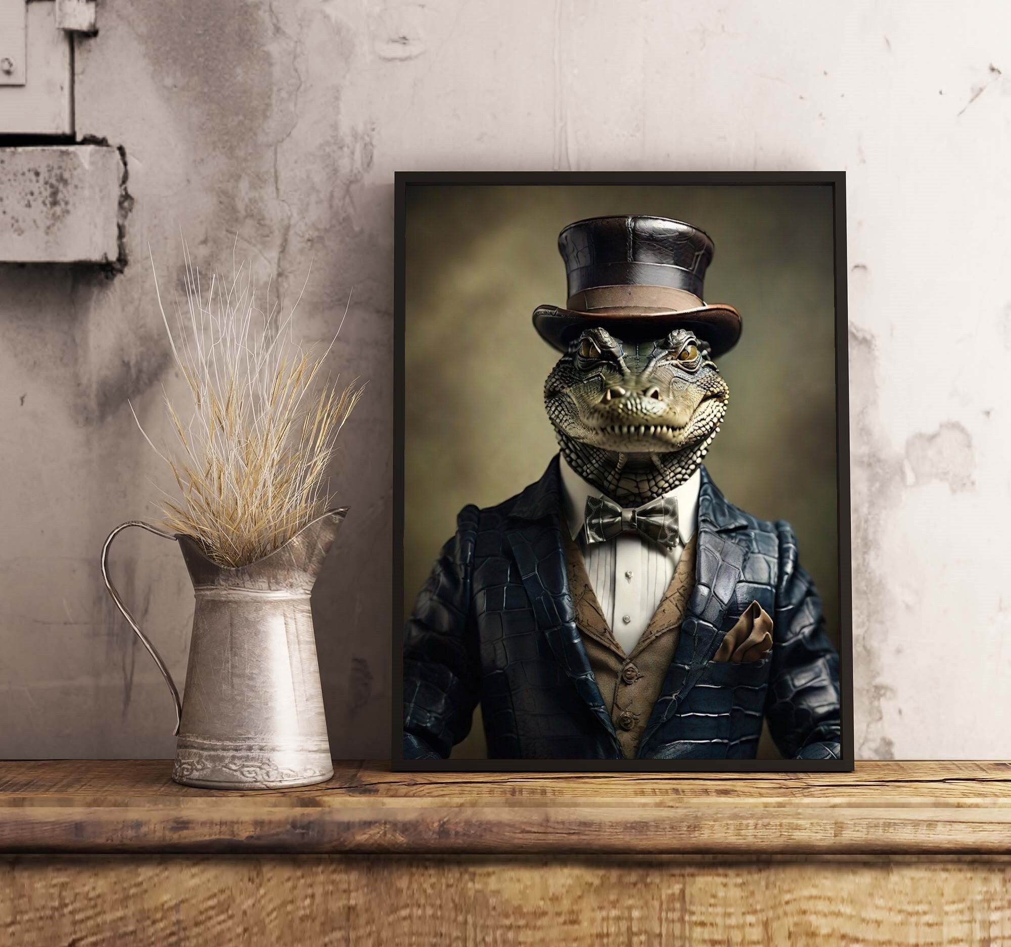 Vintage Animal Portrait - Elegant Gator Dressed in Fancy Clothing ...