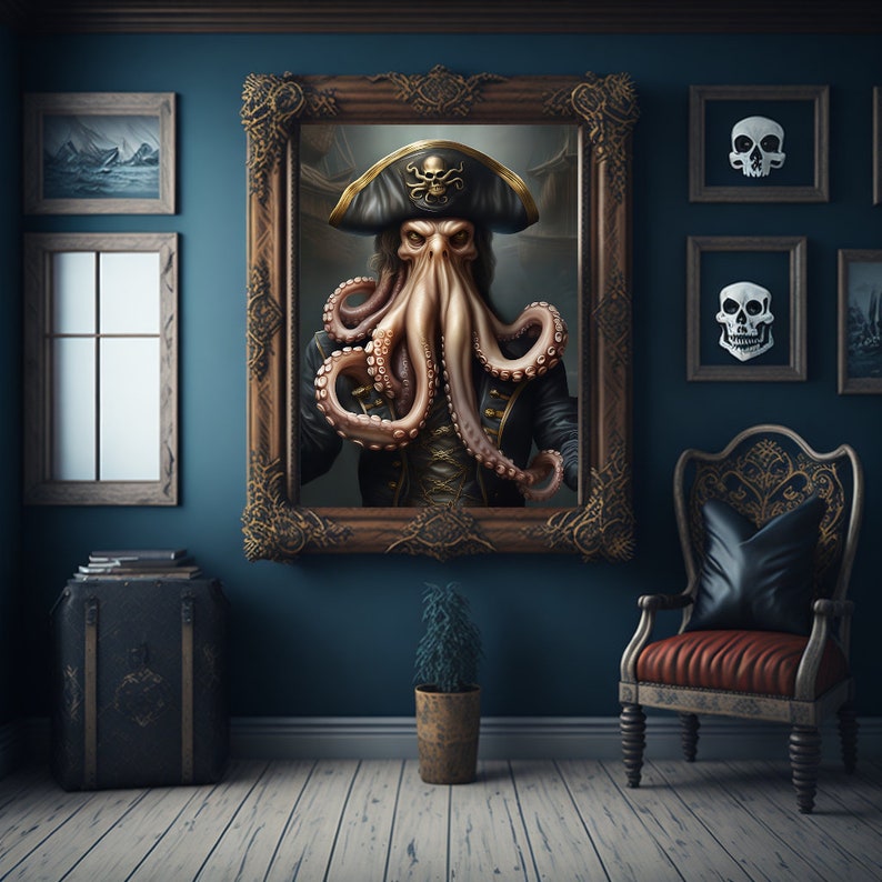 Nautical "octo-pirate" Davy Jones, Kraken Cephalopod, Portrait Painting ...