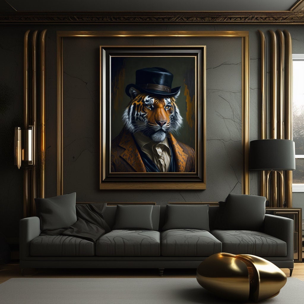 Tiger in Pimp Suit Oil Painting Unique Artwork Whimsical Poster Print ...