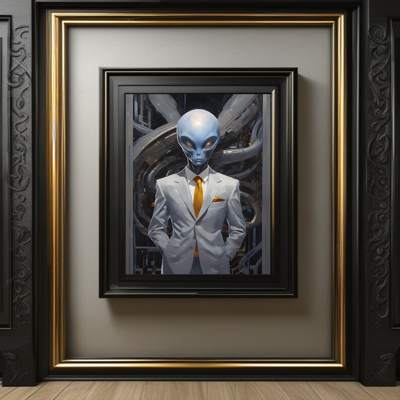 Alien Grey Oil Painting Portrait Highly Detailed Extraterrestrial ...