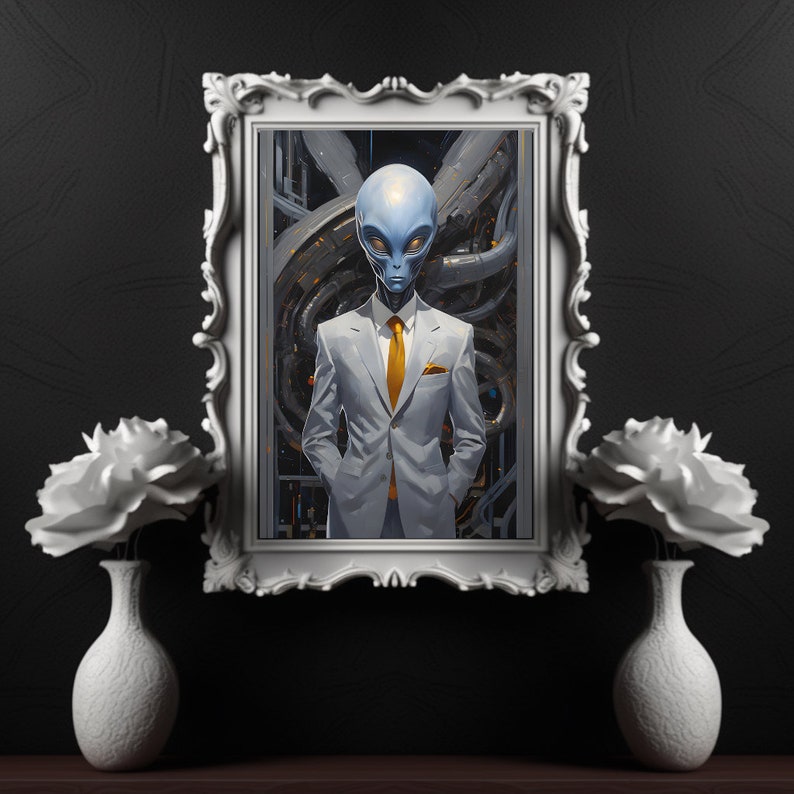 Alien Grey Oil Painting Portrait Highly Detailed Extraterrestrial ...