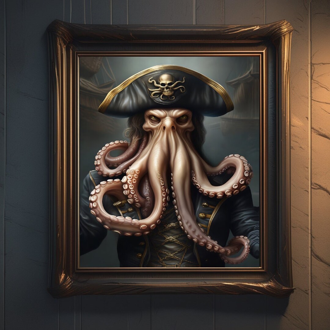 Nautical "octo-pirate" Davy Jones, Kraken Cephalopod, Portrait Painting ...