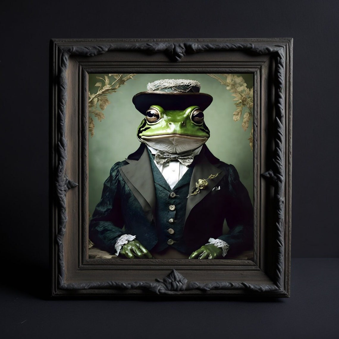 Vintage Victorian "fancy Frog" Frog in Blue Suit & Hat Portrait, Wall ...