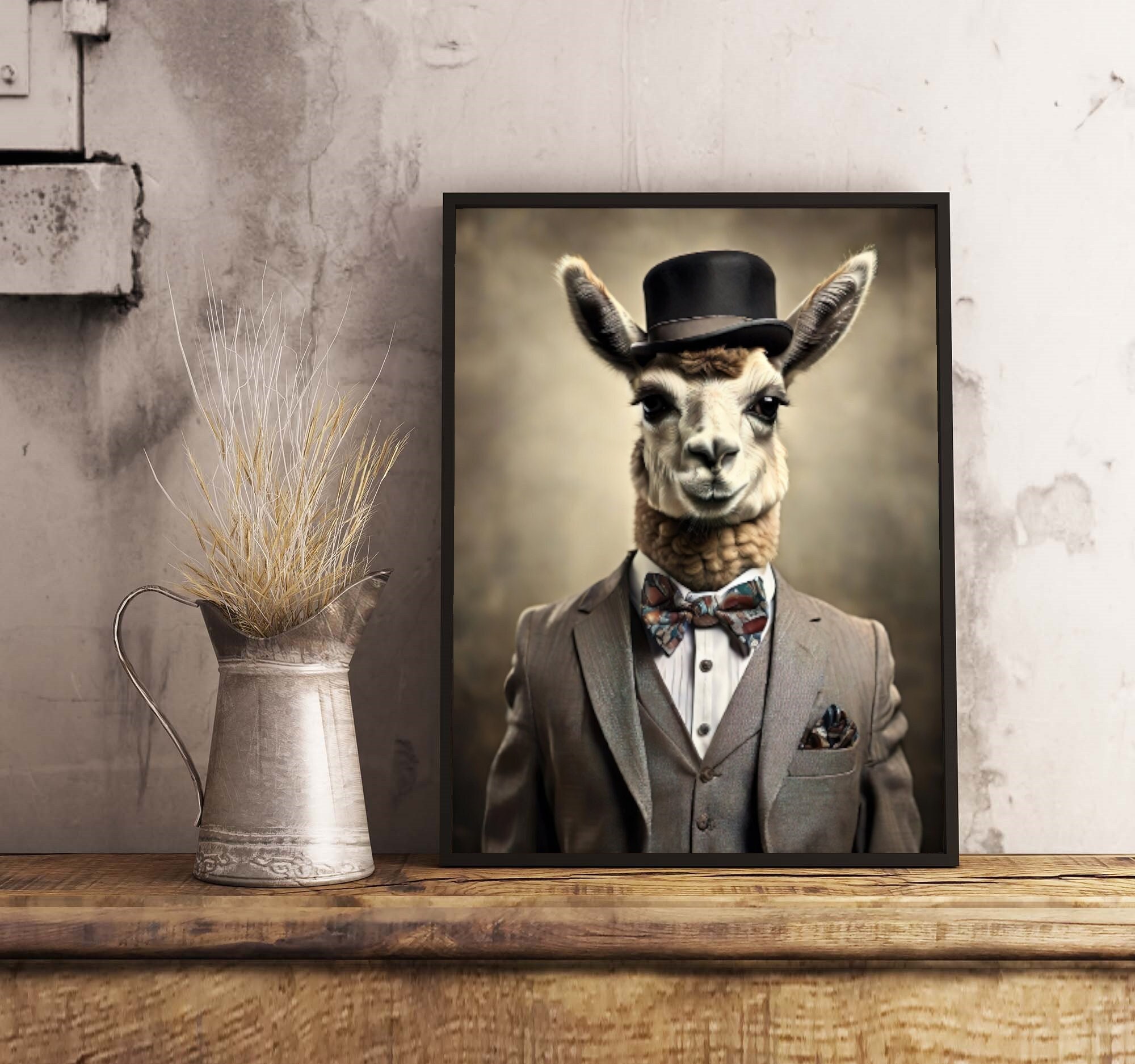 Vintage Animal Portrait - Fancy Animals, Llama in Suit, Quirky Wall Art ...