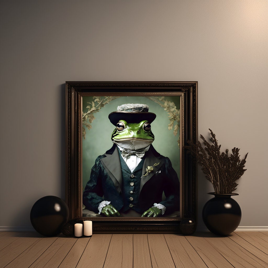 Vintage Victorian "fancy Frog" Frog in Blue Suit & Hat Portrait, Wall ...