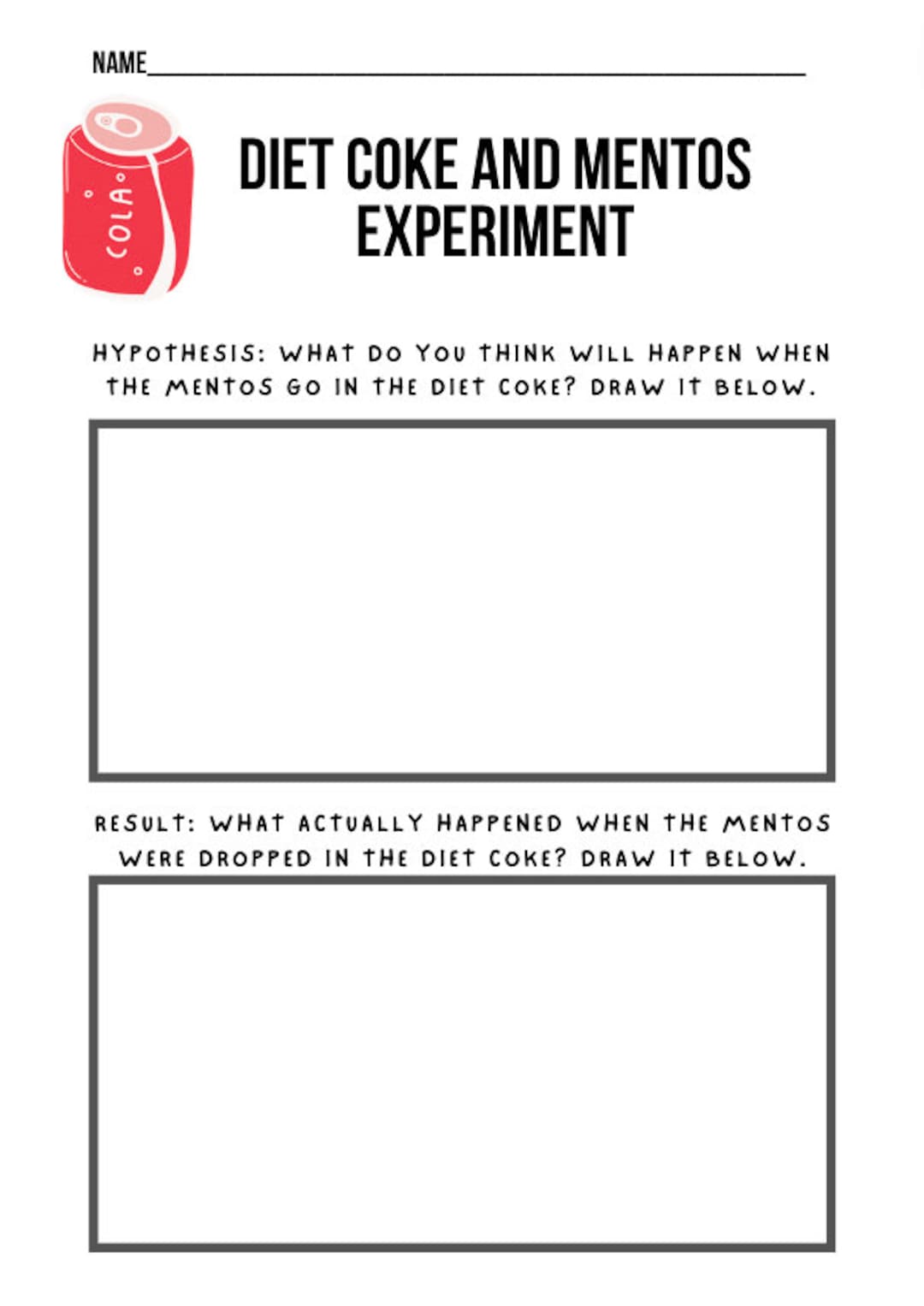Diet Coke And Mentos Experiment Worksheet Etsy