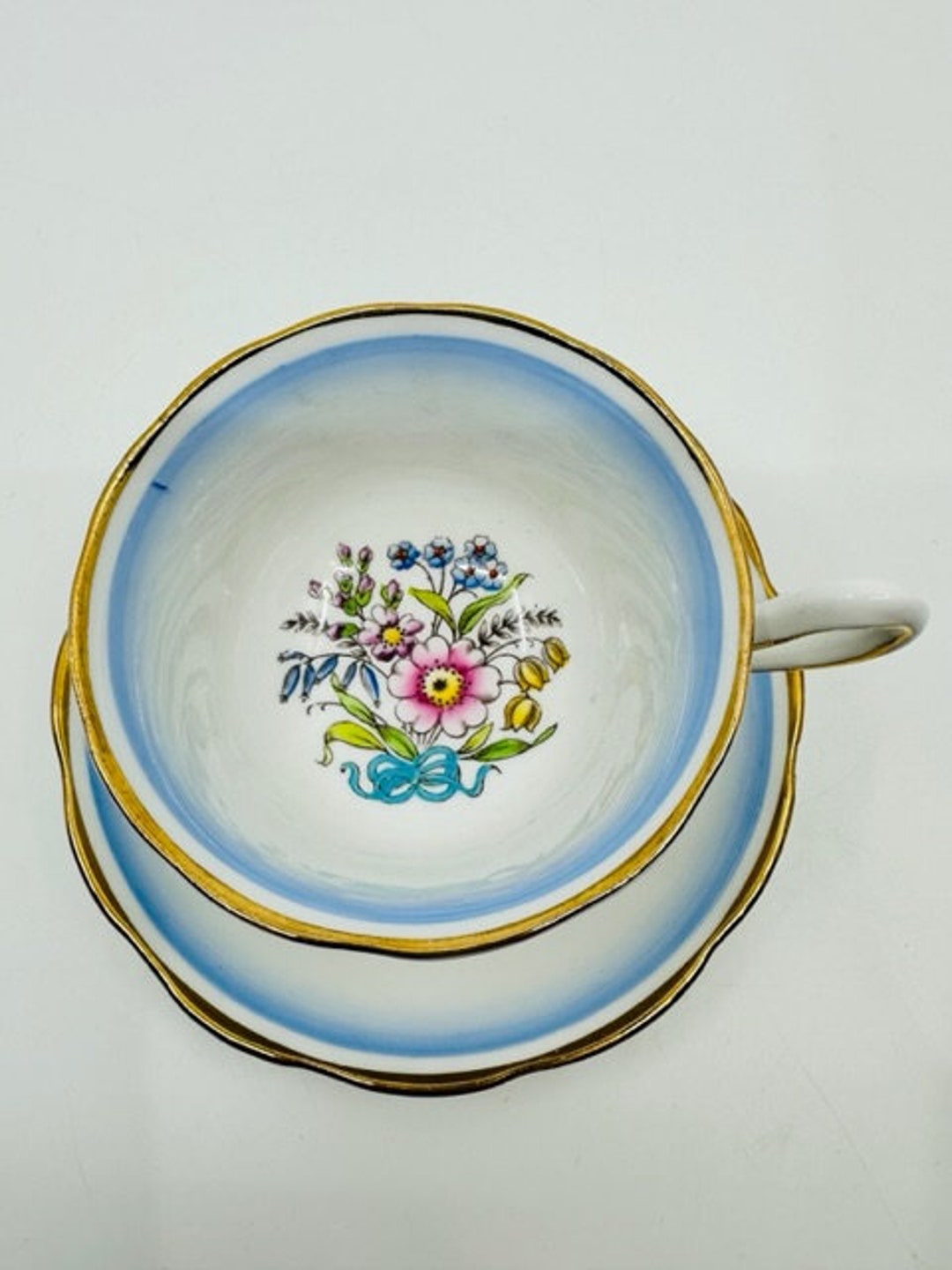 Royal Albert Unnamed Blue With Floral Bouquet Teacup and Saucer - Etsy