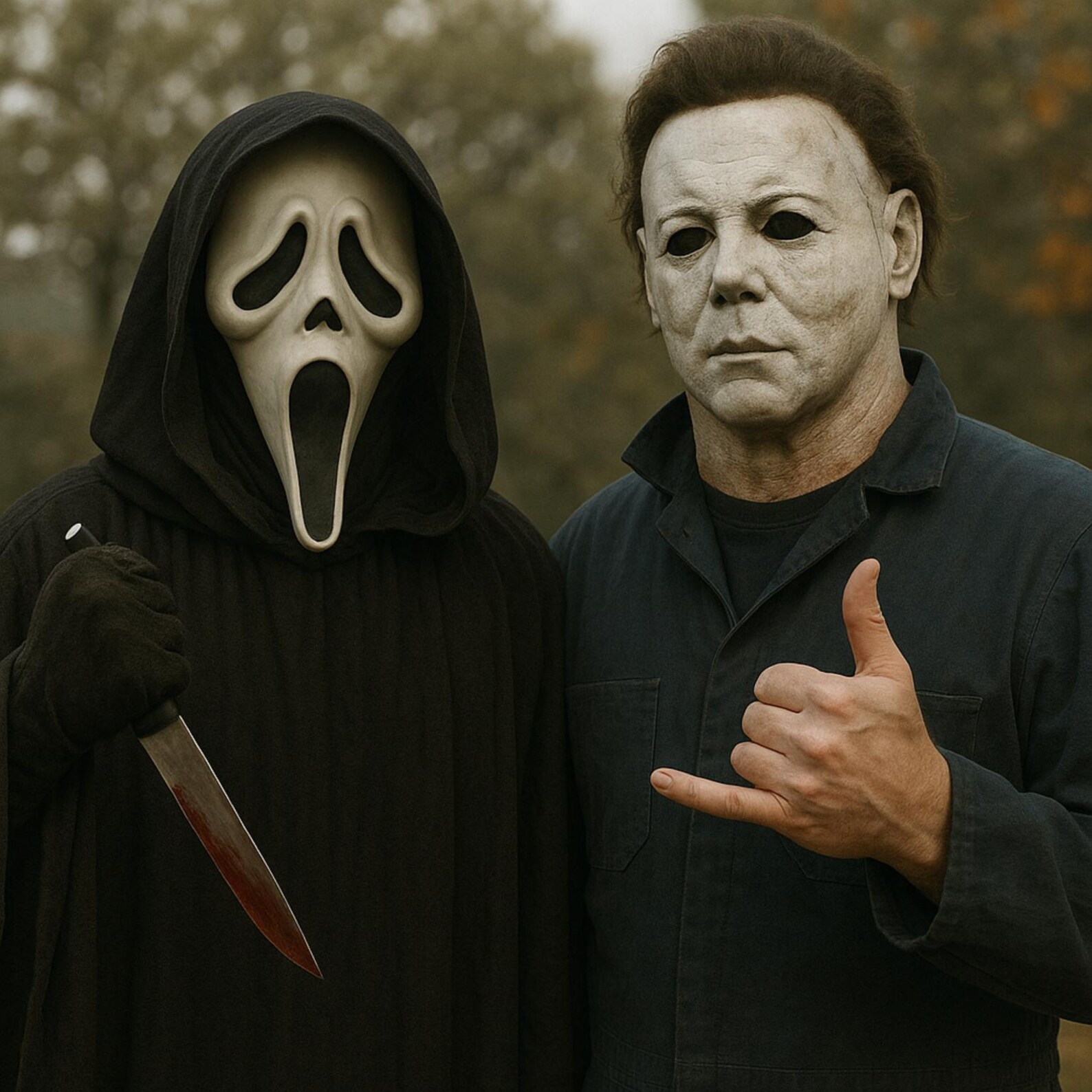 Ghostface and Michael Myers Hanging Out Surf Sign Halloween Horror ...