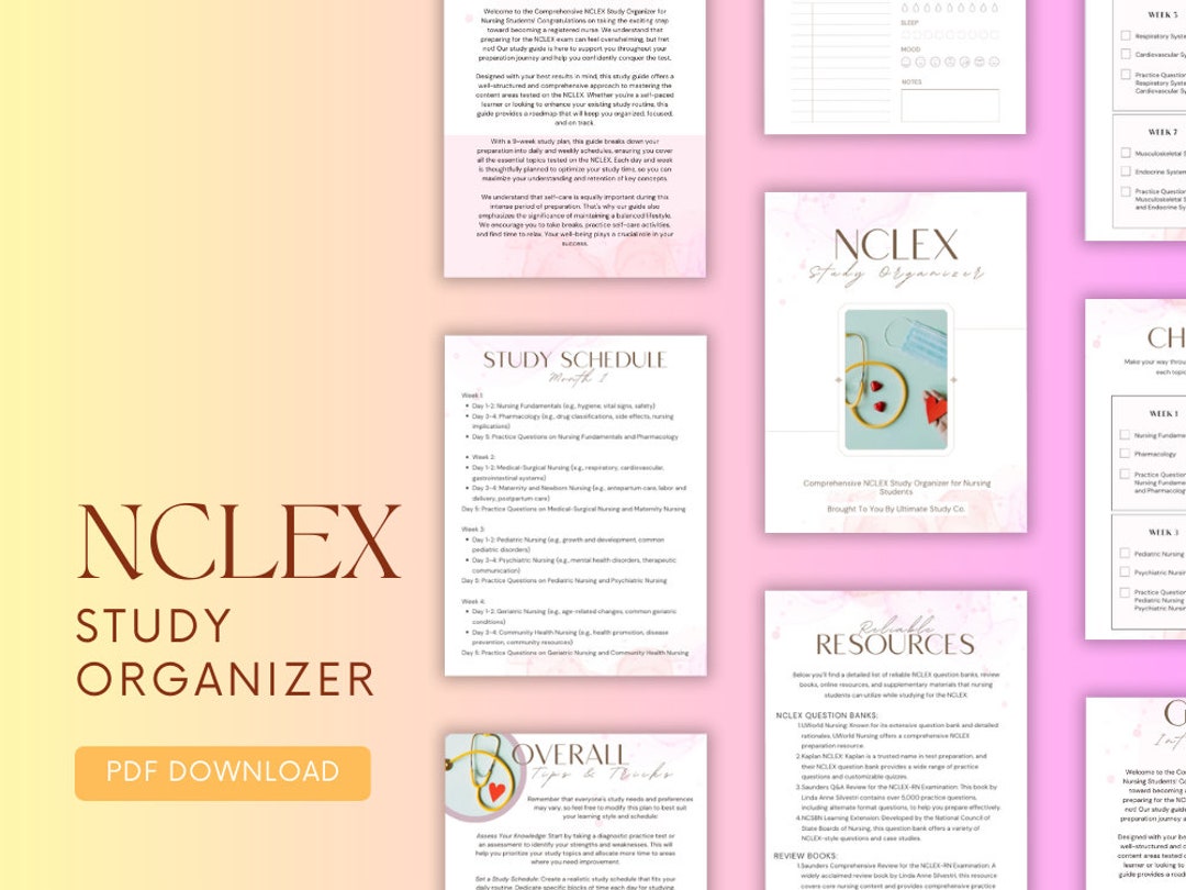 Comprehensive NCLEX Study Organizer for Nursing Students - Includes ...
