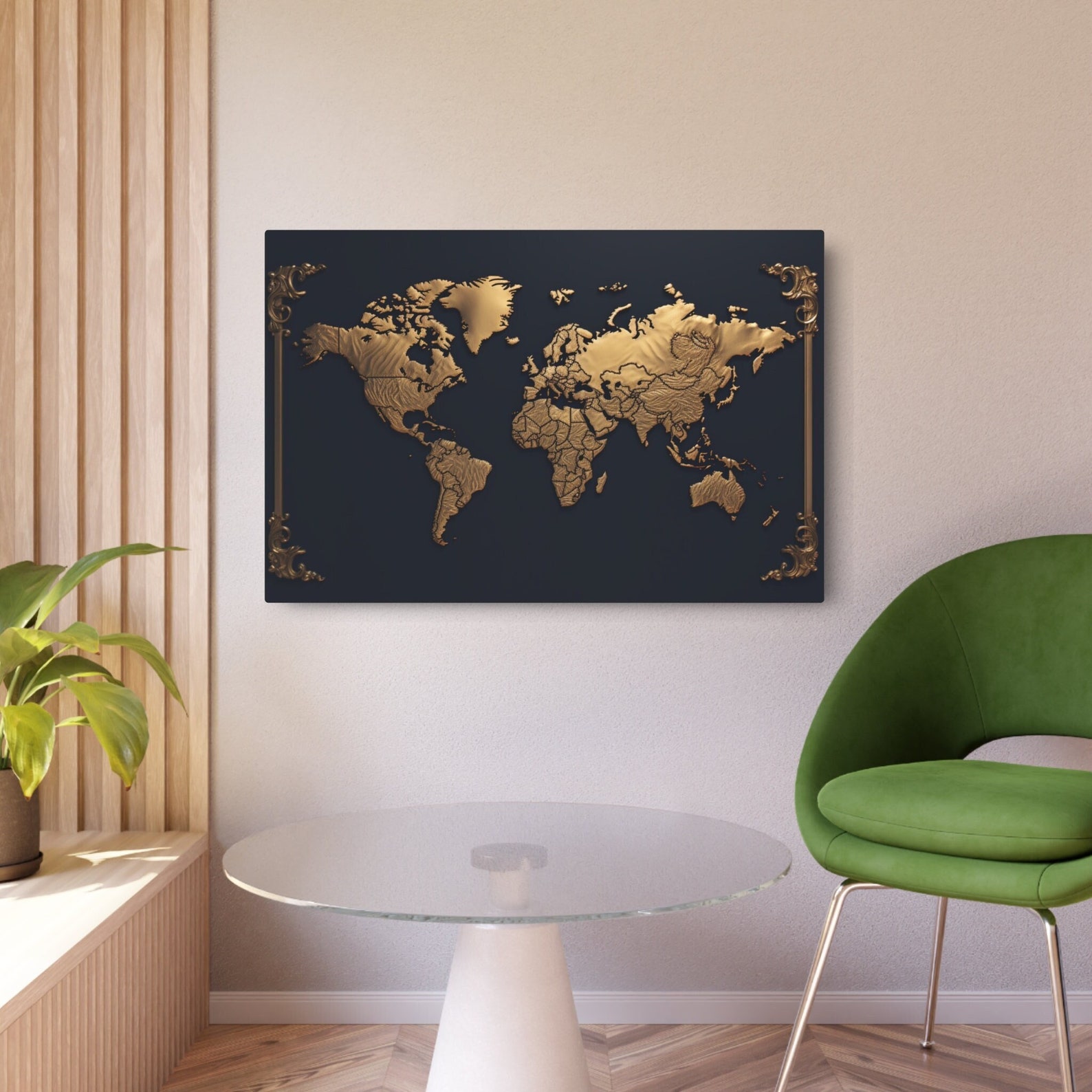 Gold and Blue World Map- | Wall Decor | Travel Decor | Homeschool Decor ...