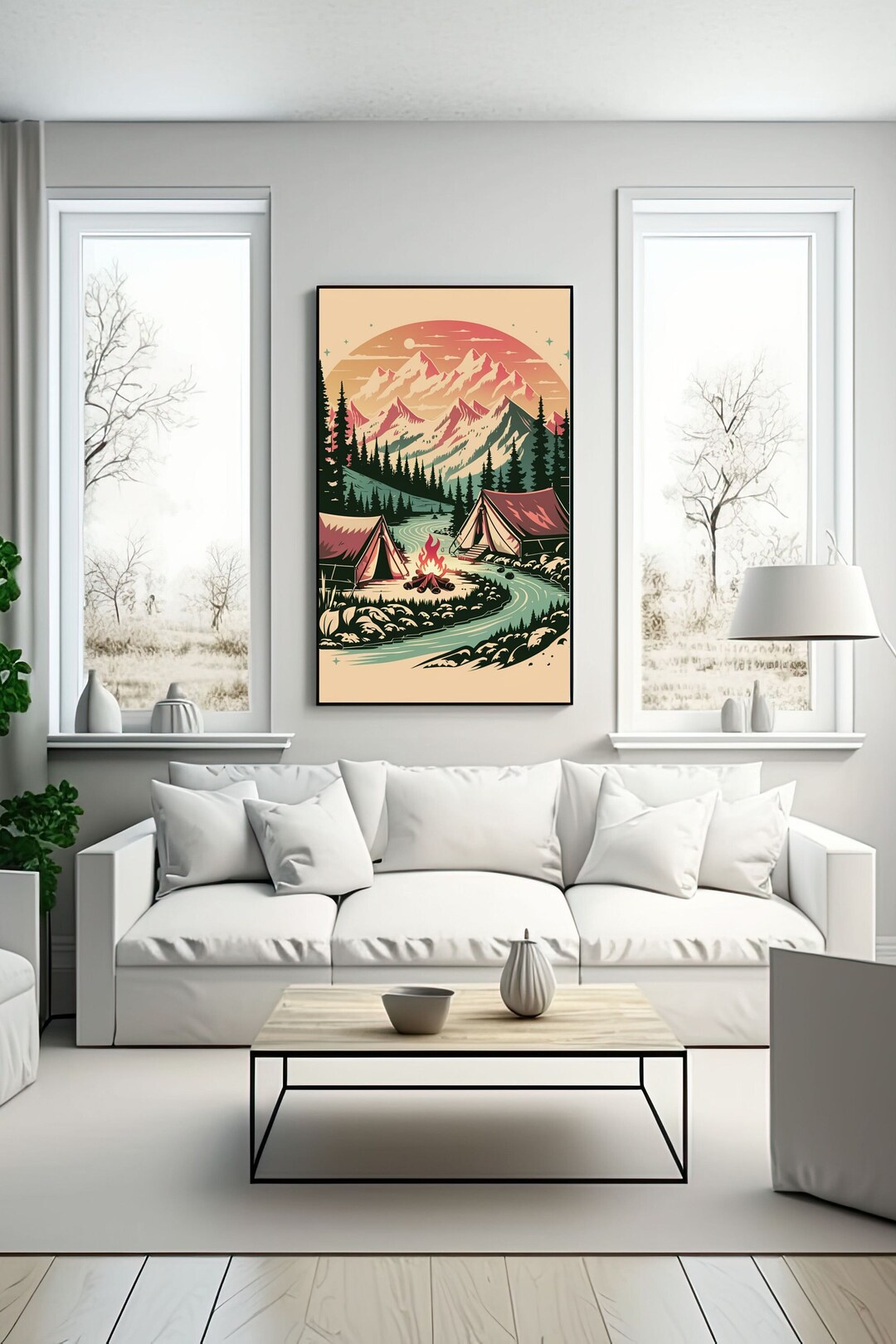 Retro Camping Poster, Framed Camping Poster Oversized Wall Art, Vintage ...