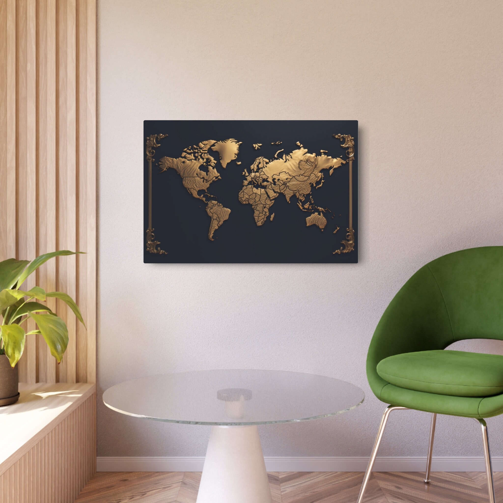 Gold and Blue World Map- | Wall Decor | Travel Decor | Homeschool Decor ...