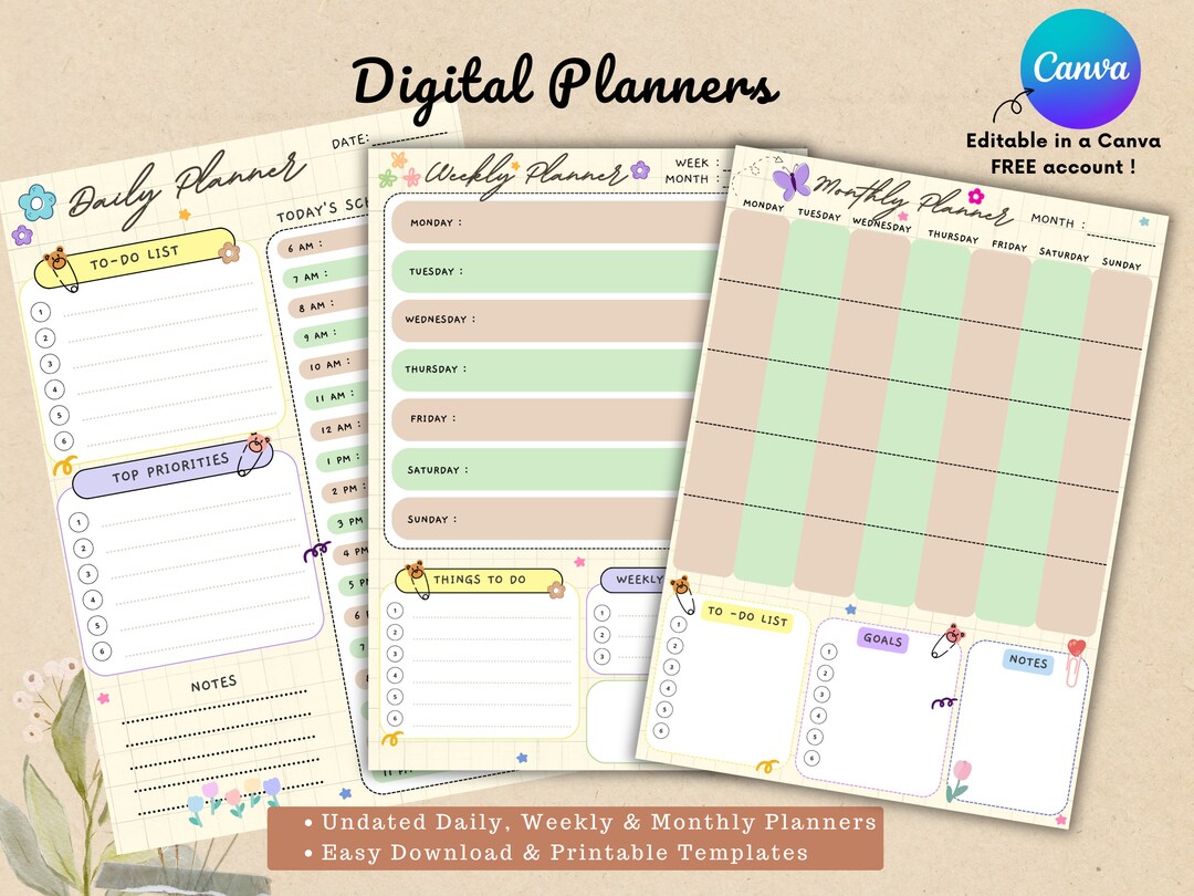 Canva Digital Planner Template, Daily Planner, Weekly Planner, Monthly ...
