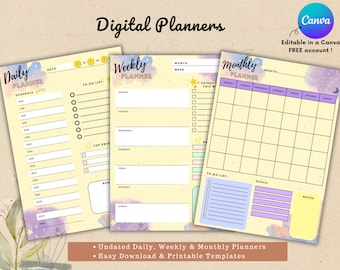 Editable Printable Planner, Canva Template, Daily Weekly Planner ...