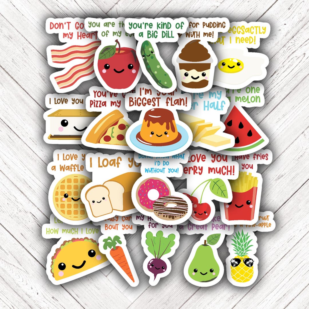 Love Food Puns Die Cut Sticker Set - Uplifting Stickers for Envelope ...