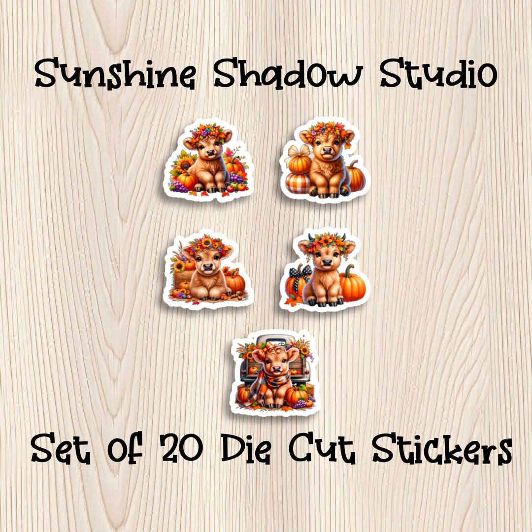 Autumn Highland Cow Die Cut Stickers Set of 20 - Etsy