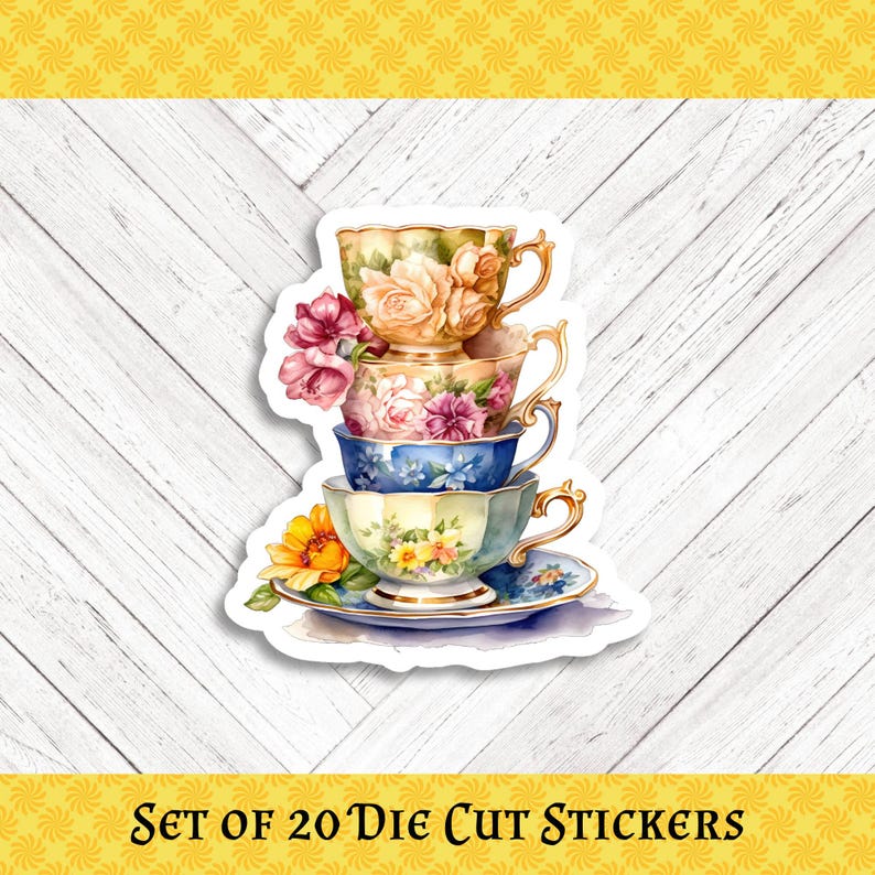 Floral Teacups Stickers: Vintage Style, Scrapbooking Set of 20 - Etsy