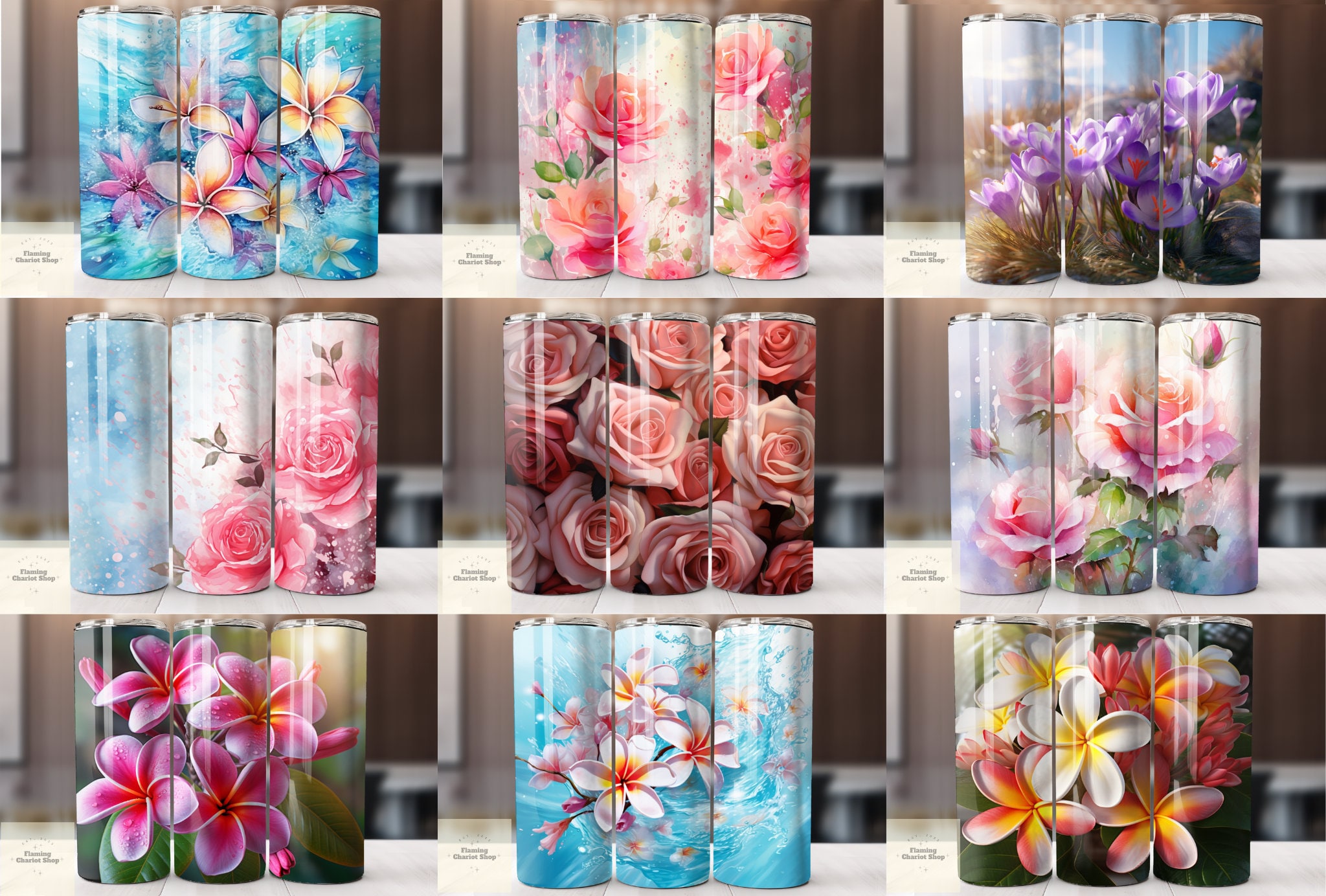 50 Flower Tumbler Design PNG Bundle Straight Tumbler Design Bundles ...