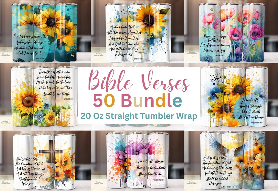 50 Bible Verse Tumbler Wraps | Christian Sublimation Bundle for 20oz ...