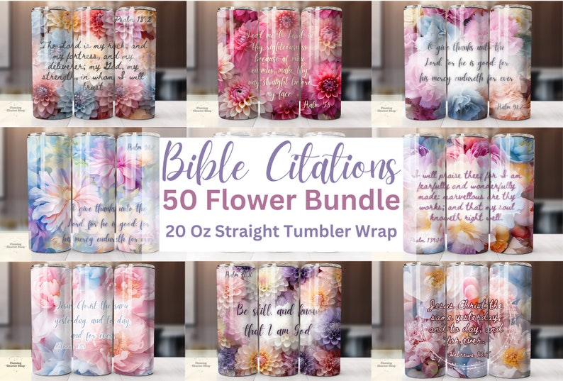 50 Bible Citations 20oz Tumbler Sublimation Design Bundle, Motivational ...