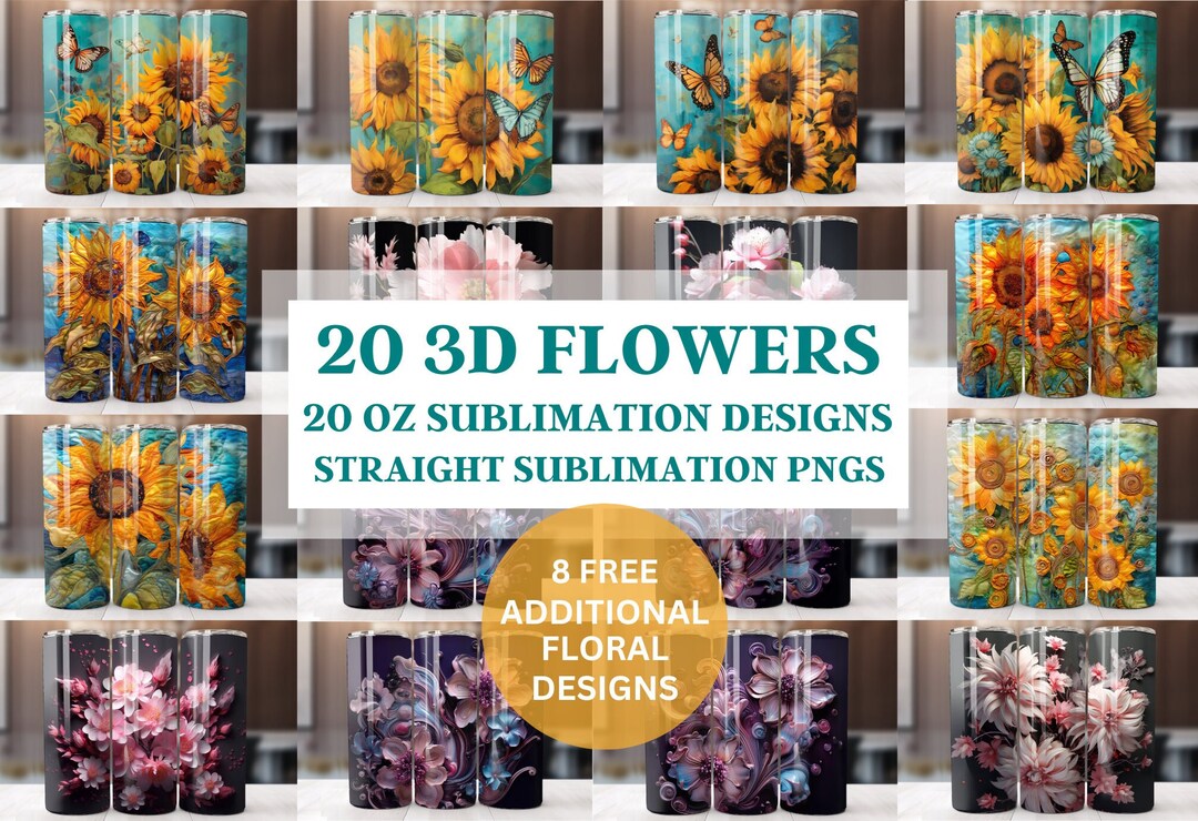 20 Mix Floral Tumbler Wrap PNG Bundles, Tumble Design Bundles for Women ...