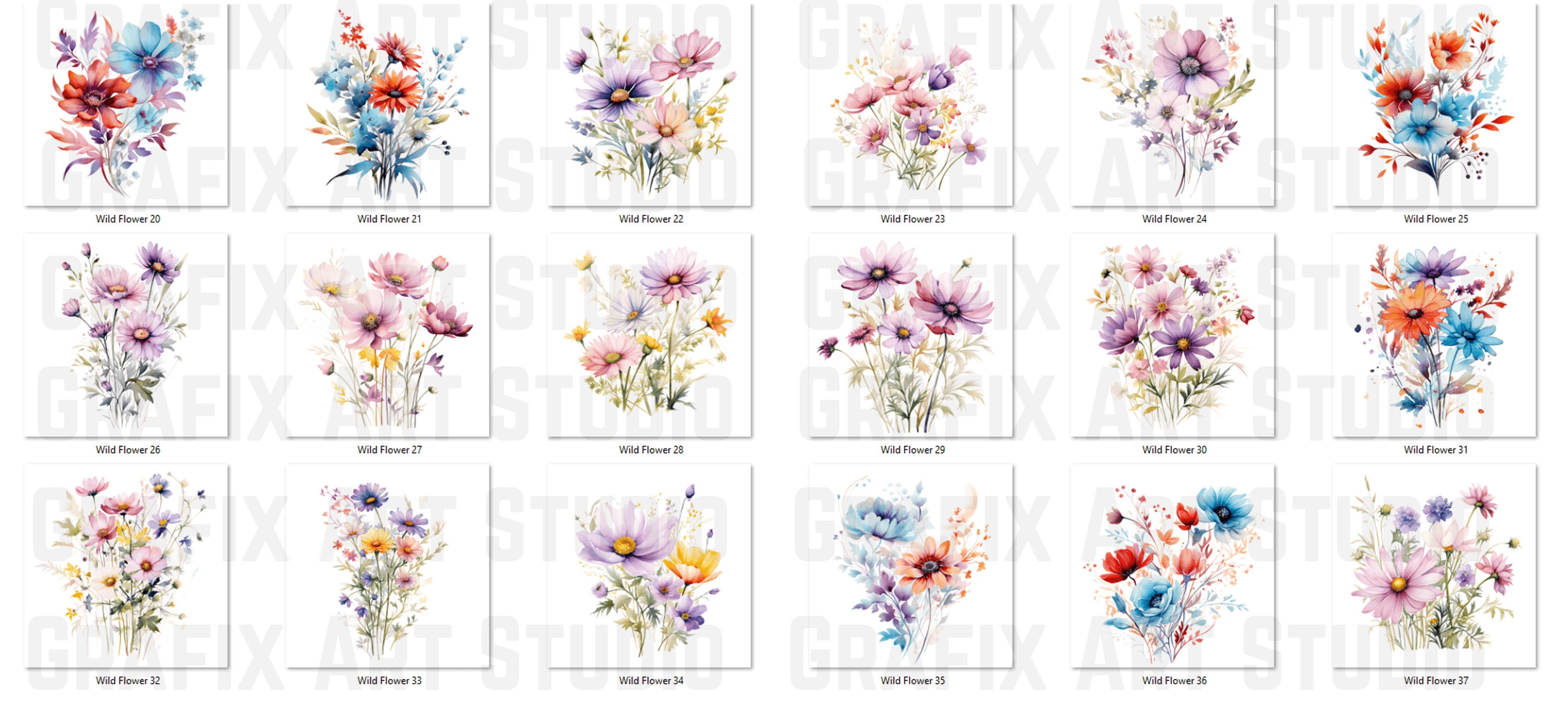 Watercolor Clipart Bundle: Wildflower Bouquet, Wedding & Floral Art ...