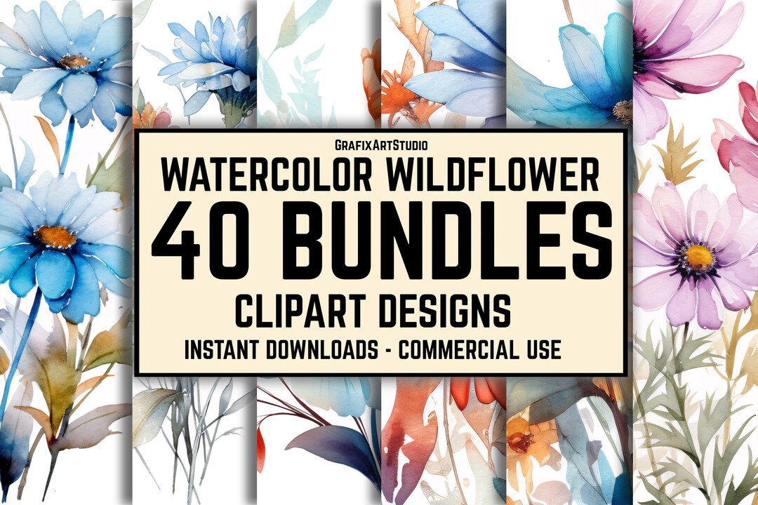 Watercolor Clipart Bundle: Wildflower Bouquet, Wedding & Floral Art ...
