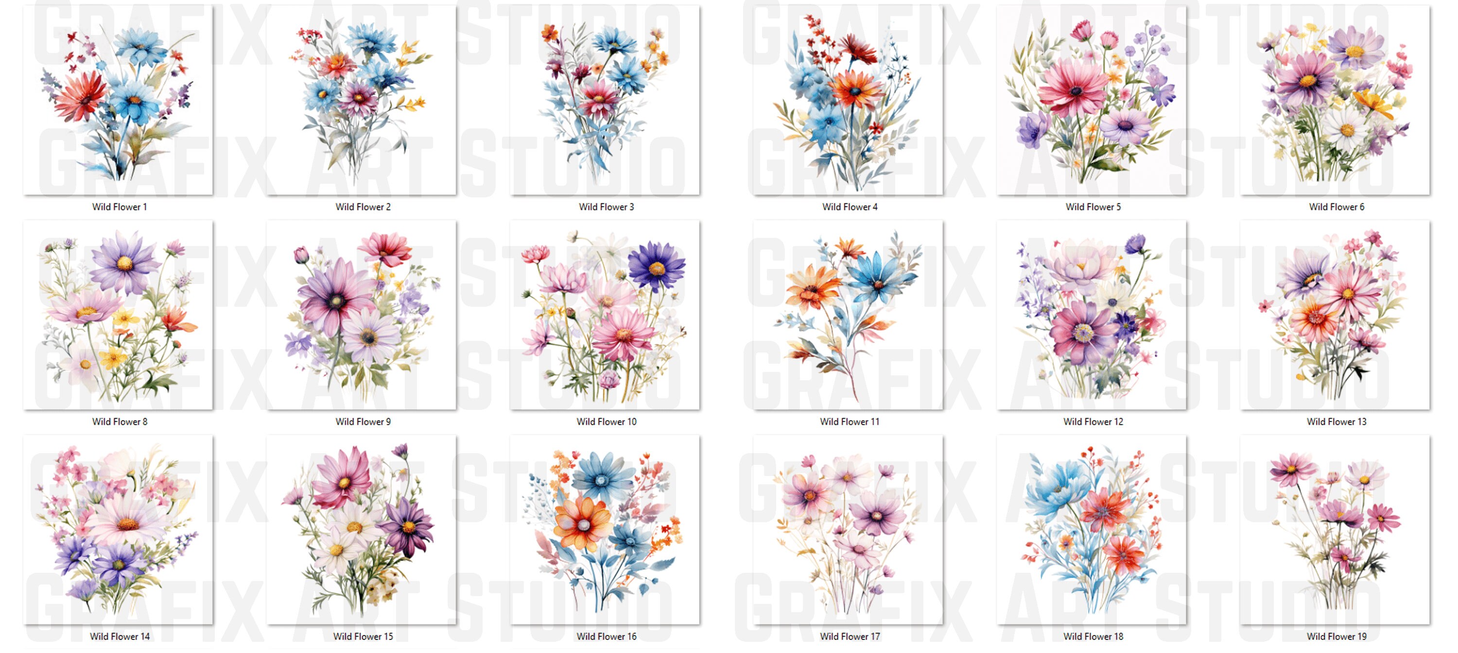 Watercolor Clipart Bundle: Wildflower Bouquet, Wedding & Floral Art ...