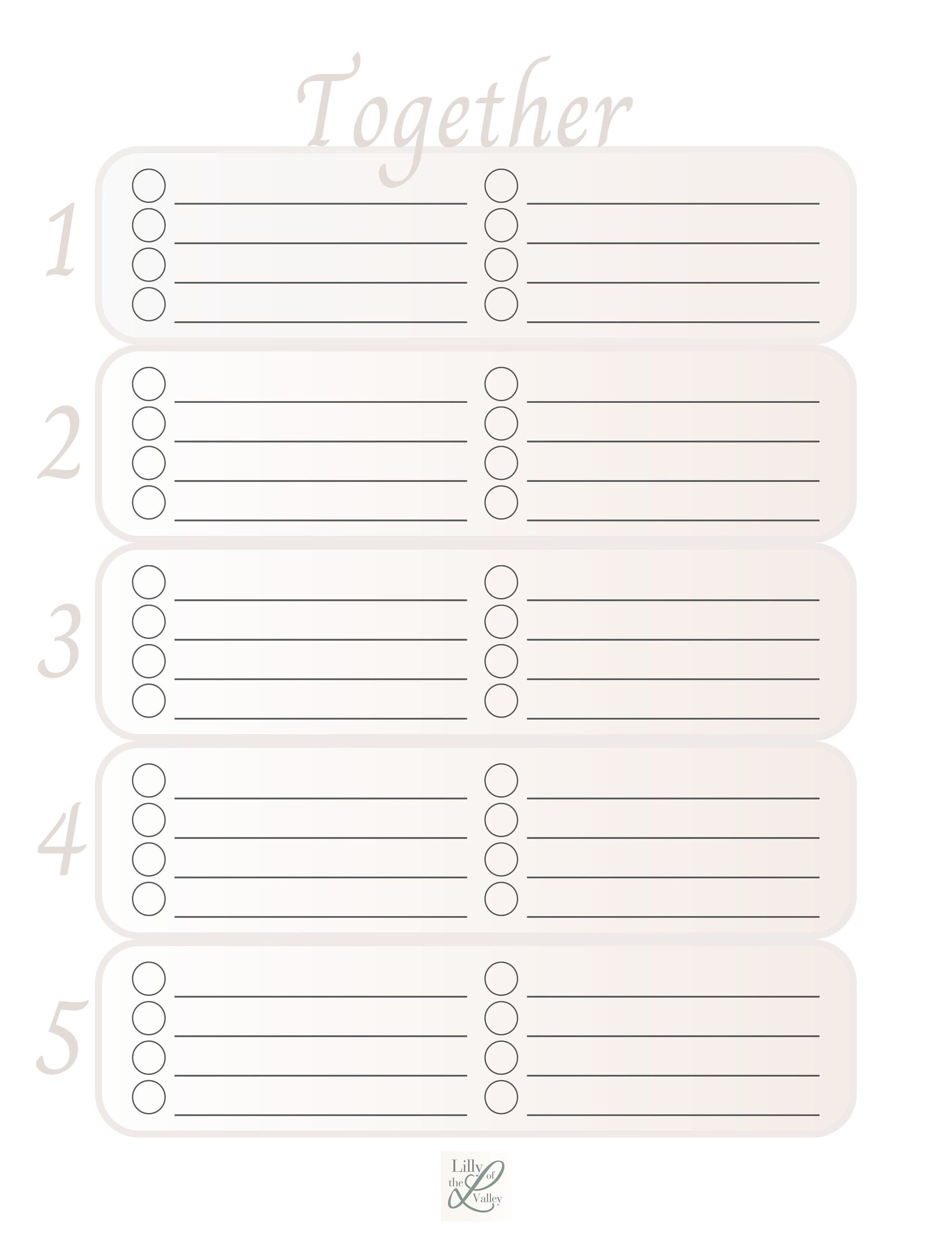 Printable Checklist for a 5 Day Loop Schedule - Etsy