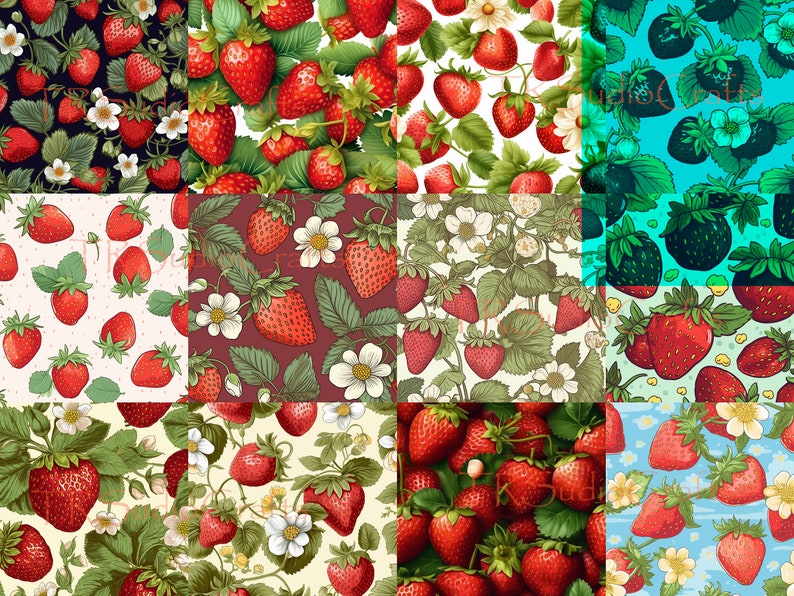 Seamless Strawberry Patterns, 35 Seamless Strawberry Textures, Summer ...