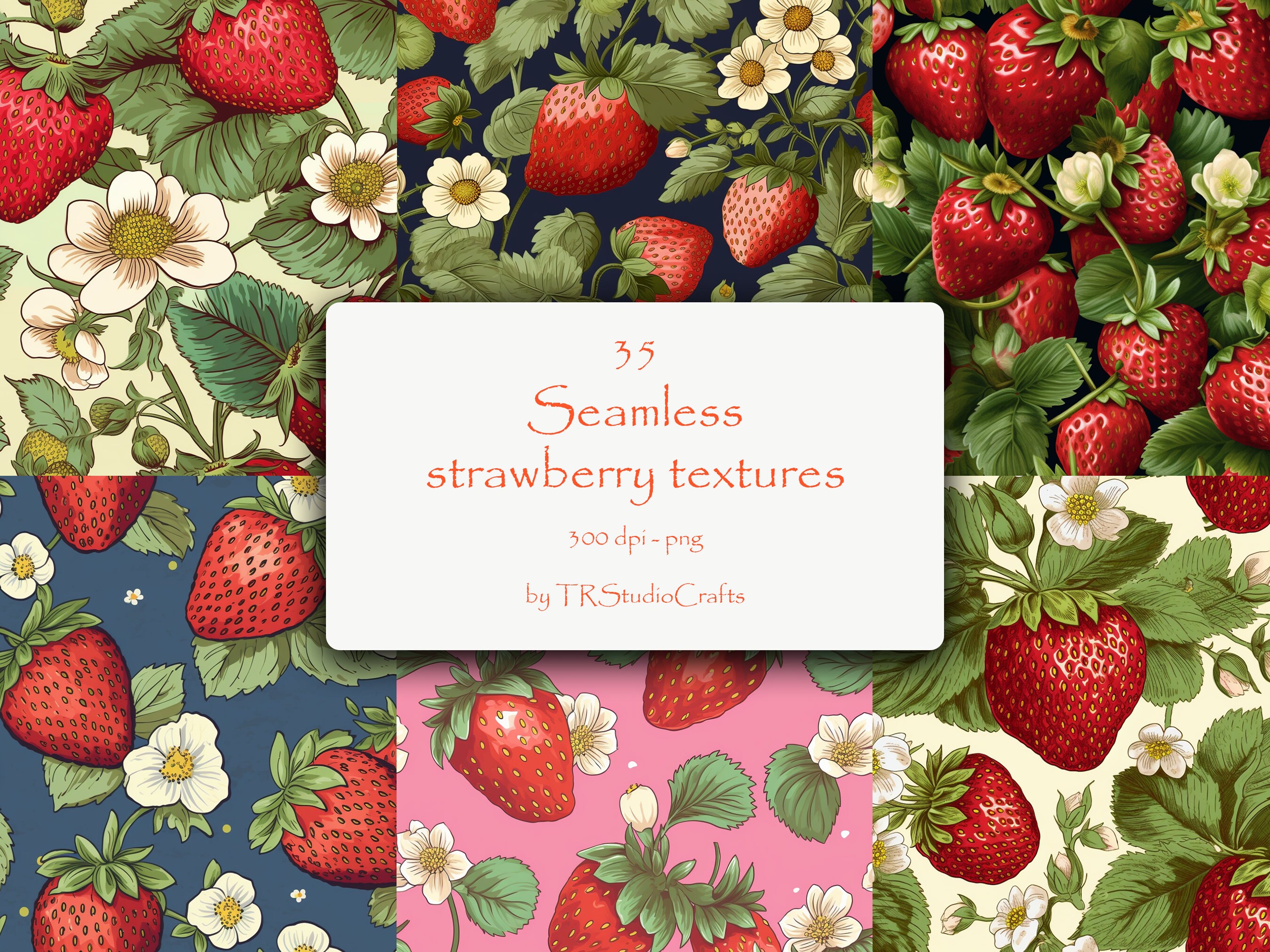 Seamless Strawberry Patterns, 35 Seamless Strawberry Textures, Summer ...