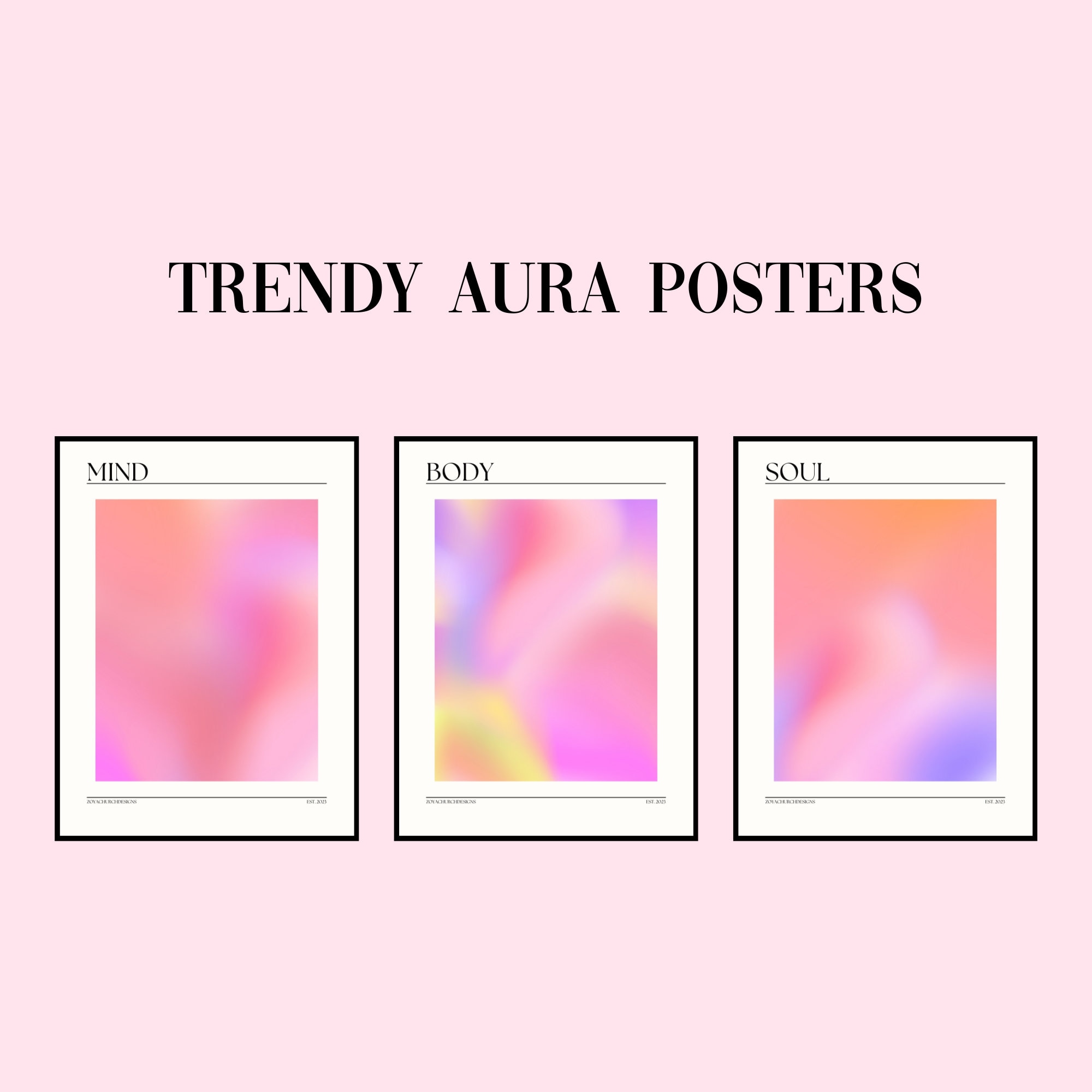 Pink Aura Posters Bedroom Decor Aesthetic Wall Decor Trendy Colorful ...