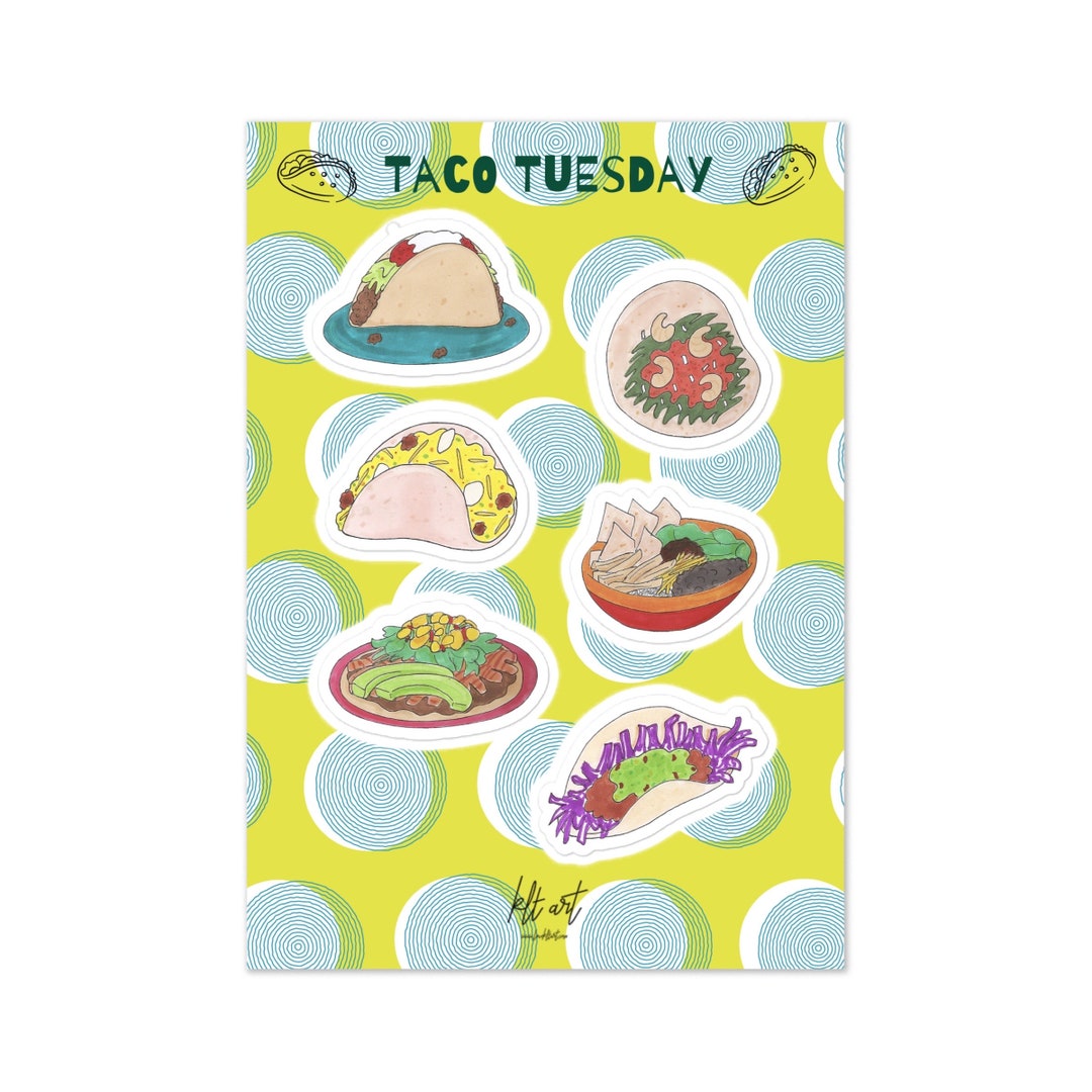 Taco Tuesday Illustration Sticker Sheet | Mexican Food, Foodie ...