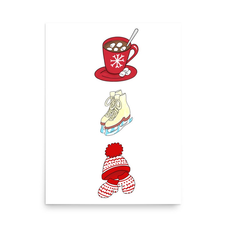 Winter Wonderland Illustration Poster Print Cozy Season, Hot Cocoa, Ice ...
