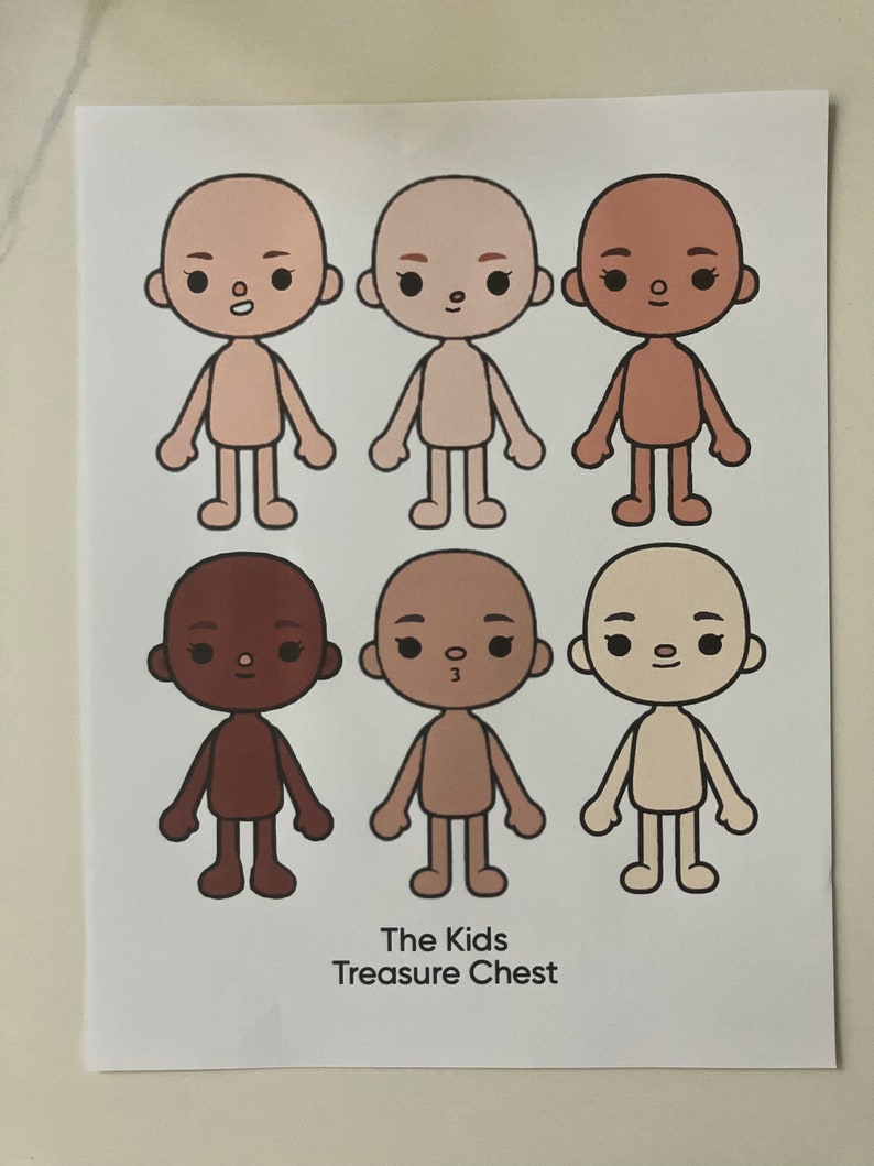 Inspired Toca Boca 2 Pages Paper " 6 Skin Tones and 6 Hairs " 6 Dolls ...