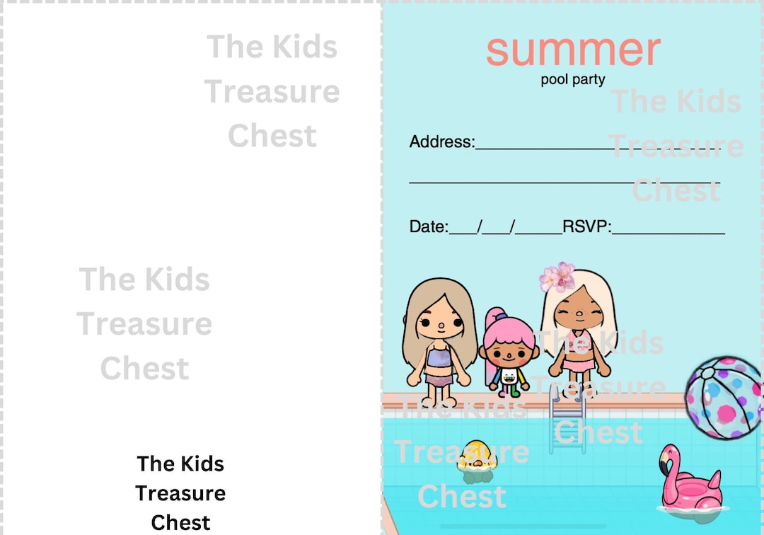 INVITATION FOLDABLE Toca Boca Inspired summer Pool - Etsy