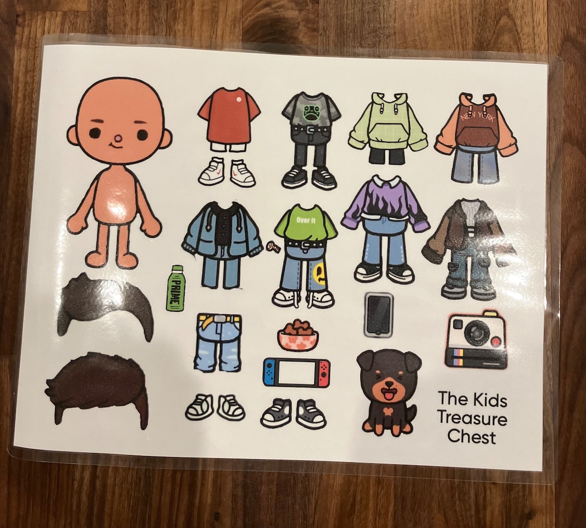 Toca Boca 2 Pages Paper Doll Boy 1 Clothes, Shoes, Hairs, Accessories ...