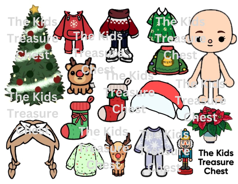 Toca Boca 4 Pages Paper Christmas Party 2 Doll, Hair, Furniture ...