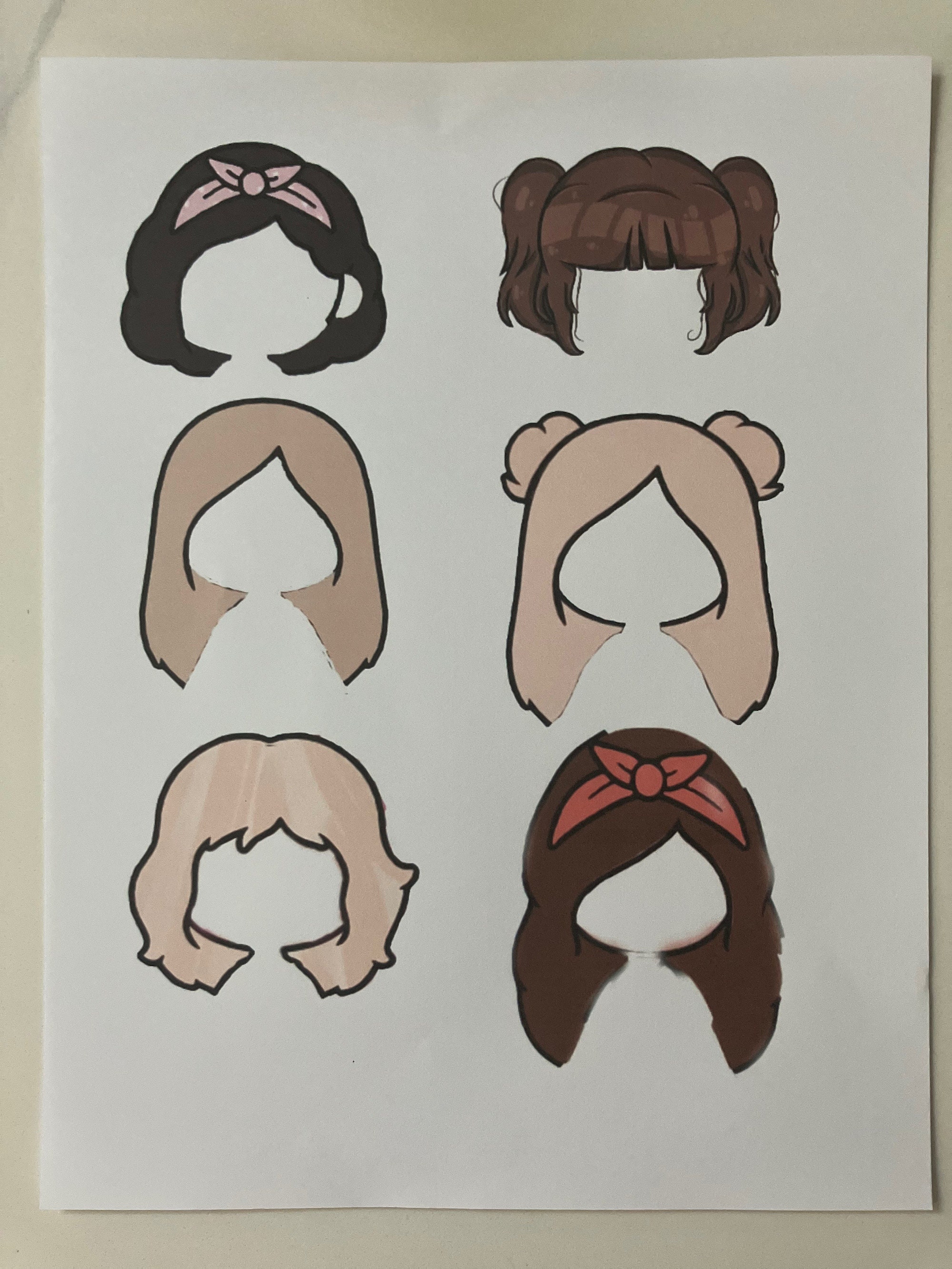 Toca Boca 2 Pages Paper 6 Skin Tones and 6 Hairs 6 Dolls and 6 Hairs ...