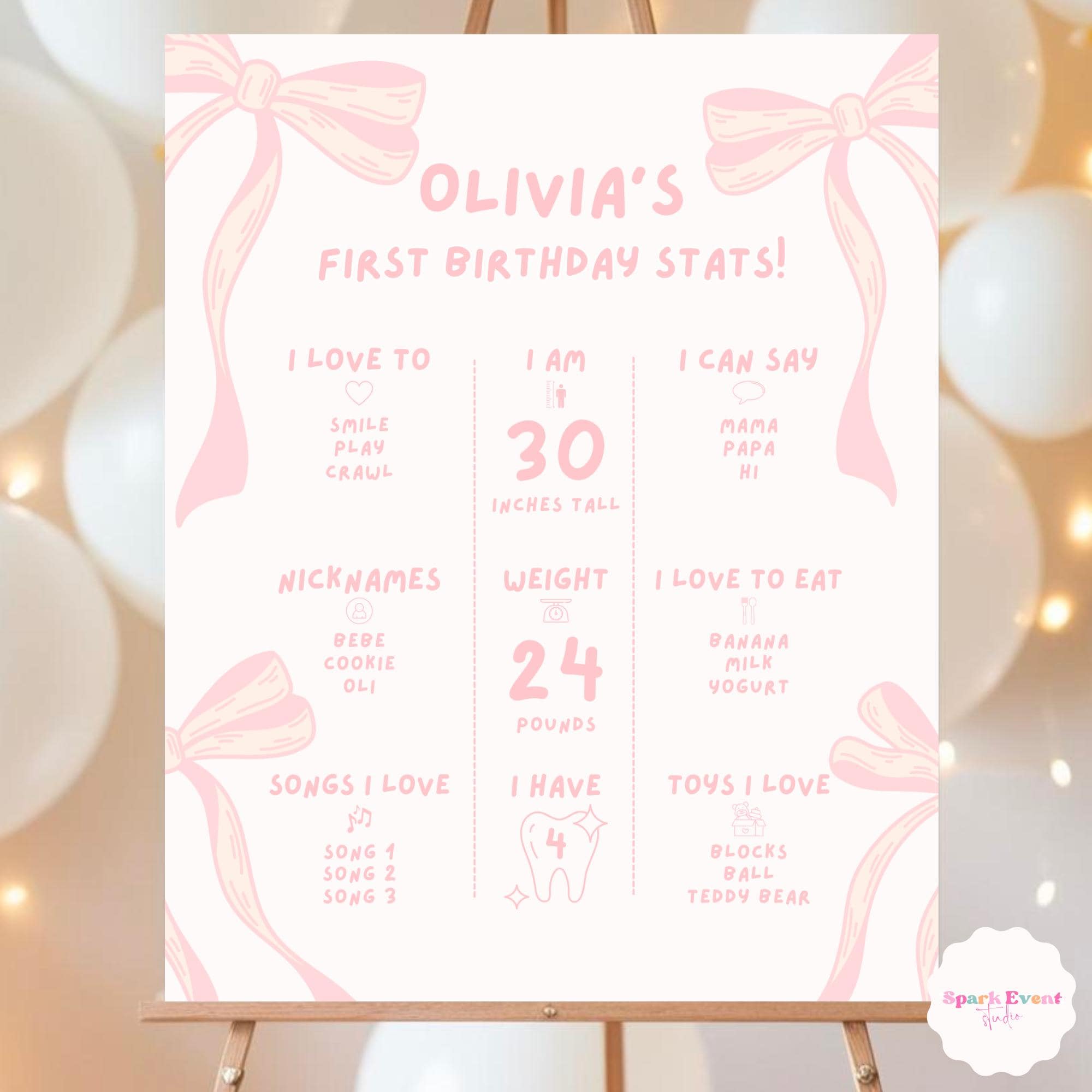 Girls Just Wanna Be One Milestone Sign Pink Bow 1st Birthday Poster ...