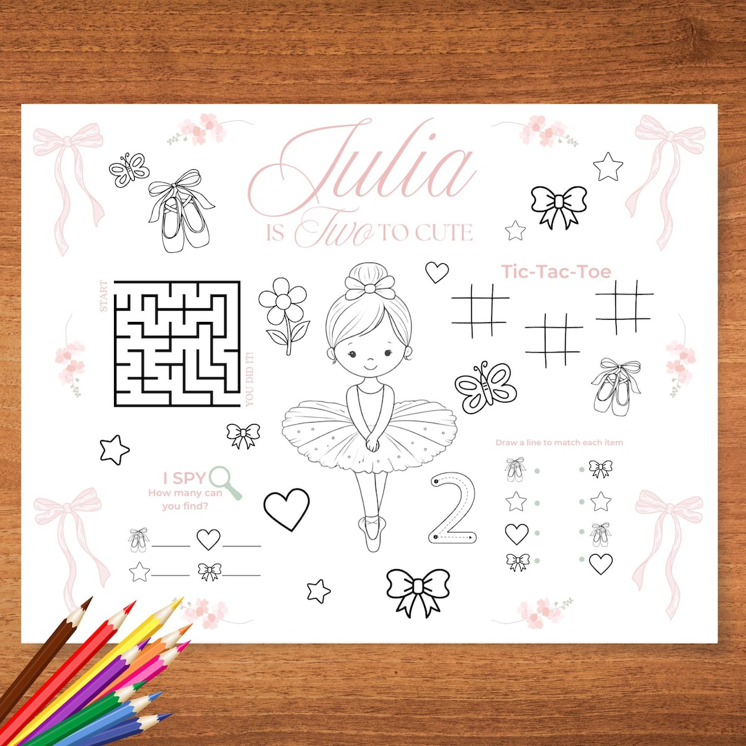 Ballerina Coloring Placemat Ballet Birthday Activity Sheet for Kids ...