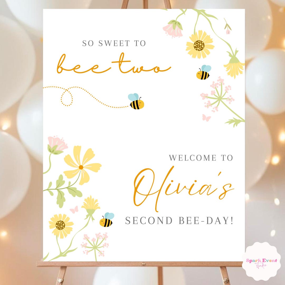 Sweet to Bee Birthday Welcome Sign Bee Theme Party Poster Editable ...