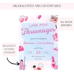 Threenager Birthday Invitation Fashion and Makeup Theme for Girls Spa ...