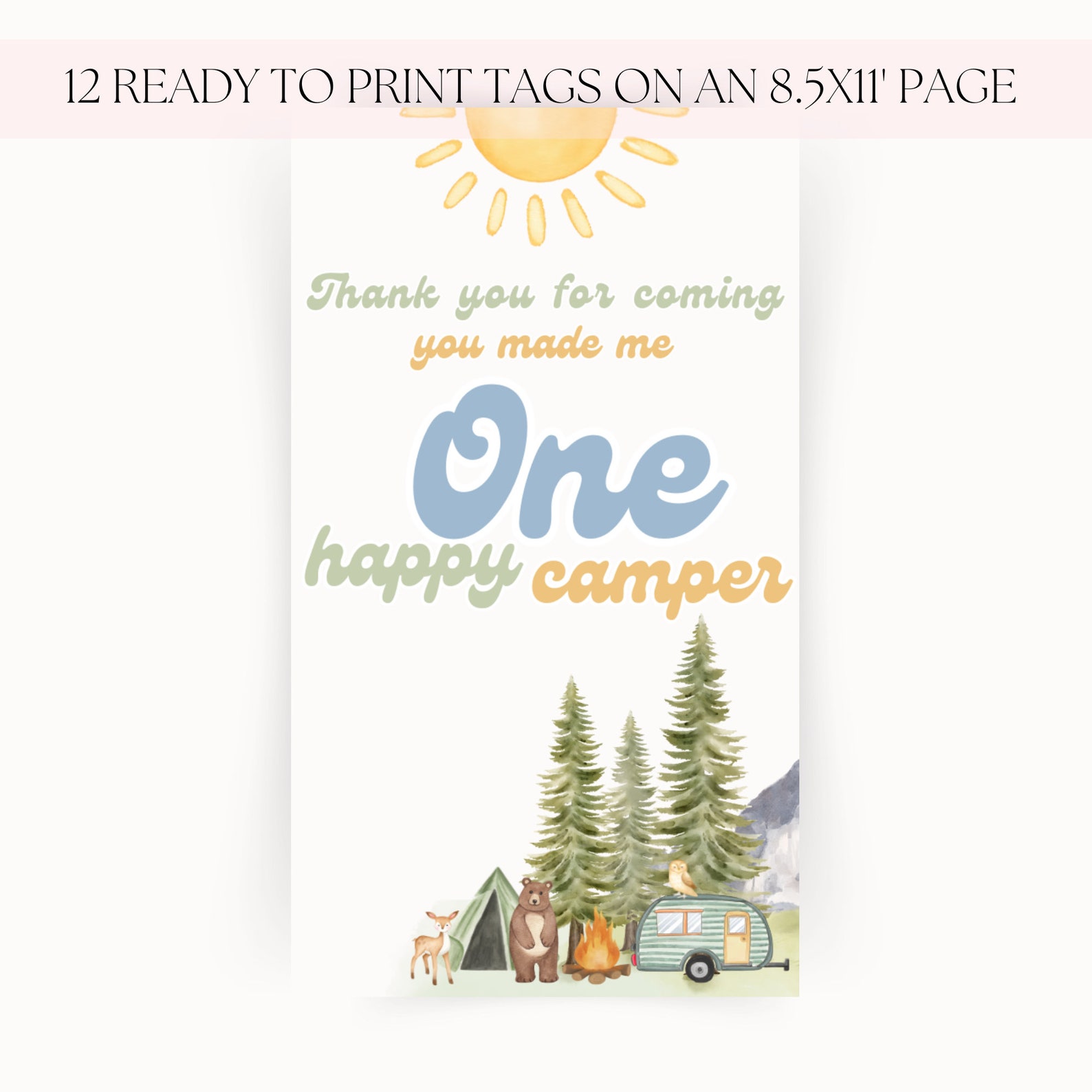 ONE Happy Camper Thank You Tag First Birthday Invite Camping Birthday ...