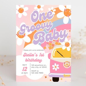 One Groovy Baby Birthday Party Invitation Boho Retro Groovy Hippie ...