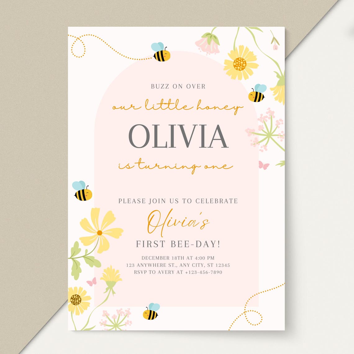 Bee Birthday Invitation Sweet as Can Bee First Birthday Invite Little ...