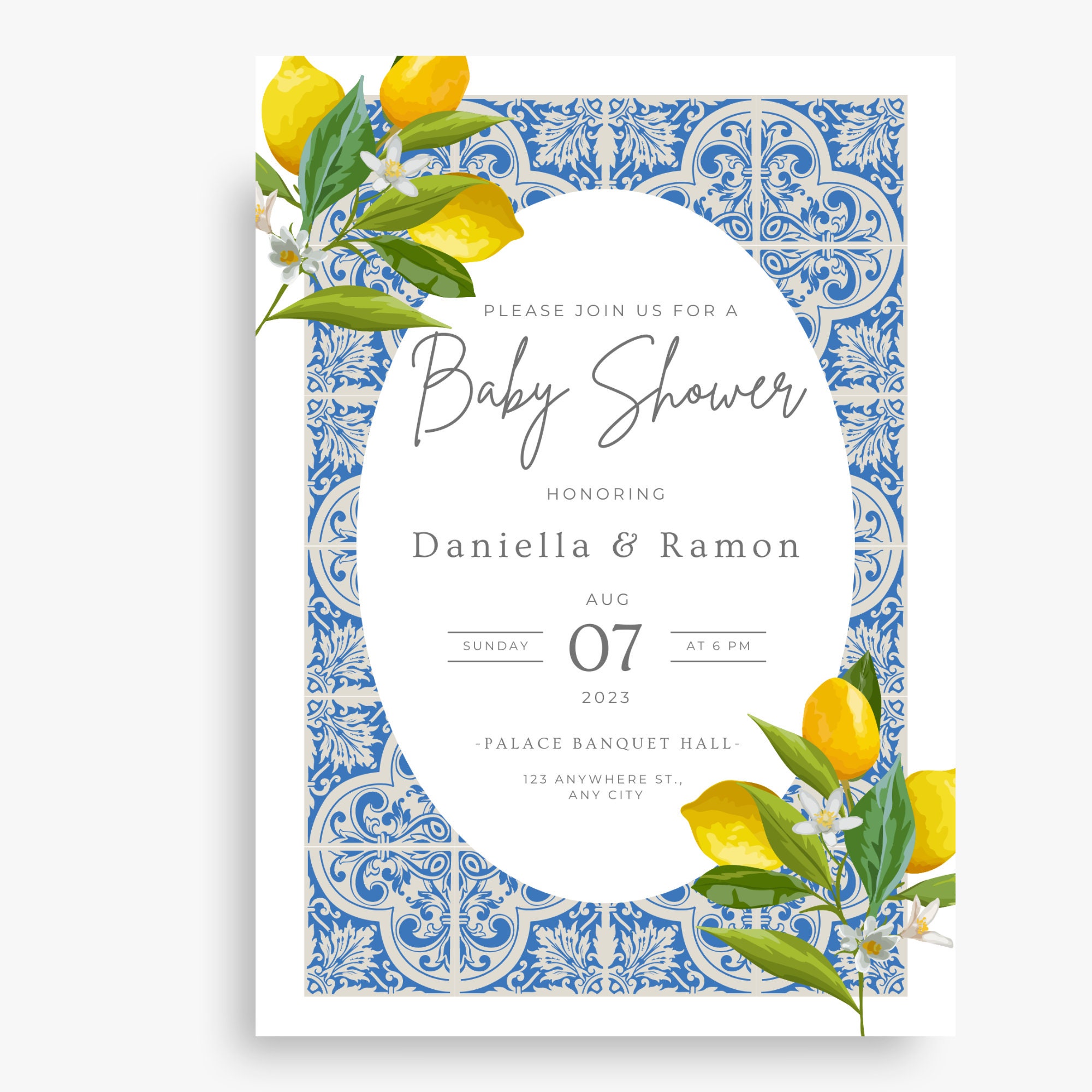 Lemon Baby Shower Invitation Mediterranean Lemon Invitation Italian ...