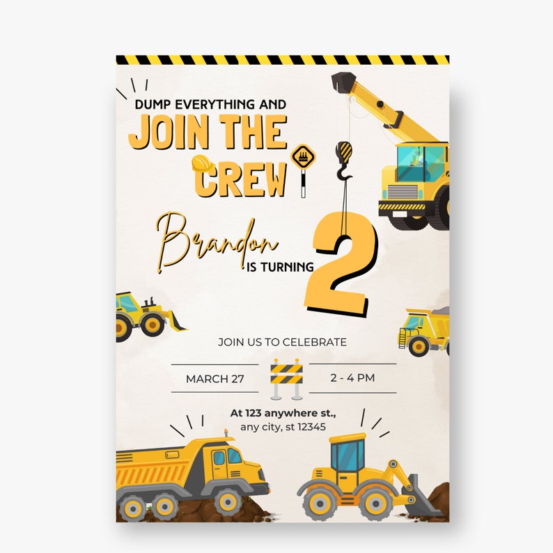Construction Invitation Construction Birthday Invitations - Etsy
