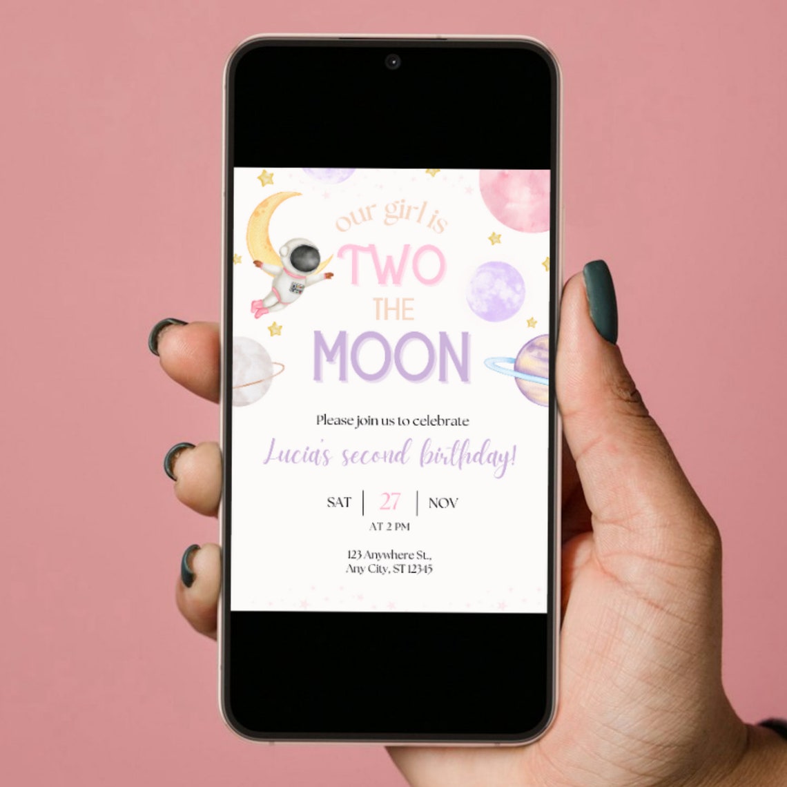 Two the Moon Birthday Invitation Girl Space Birthday Two the Moon Party ...